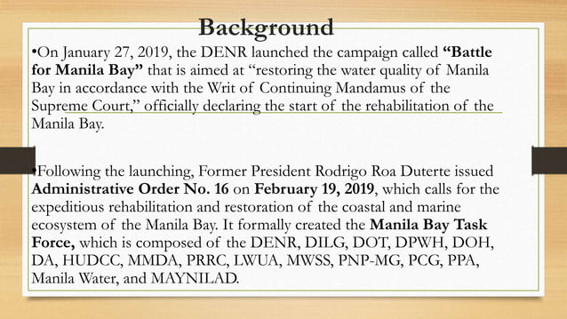 MANILA BAY CLEAN UP AND REHABILITATION.pptx | Environmental Services ...