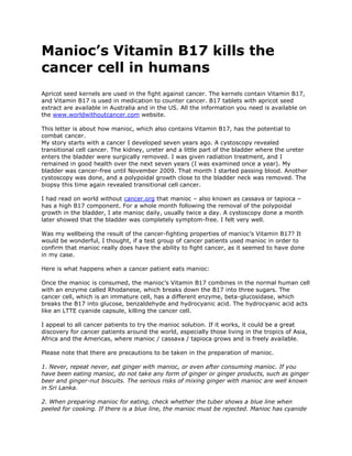 Manioc Vitamin B17 | DOCX | Herbs and Supplements | Alternative Medicine