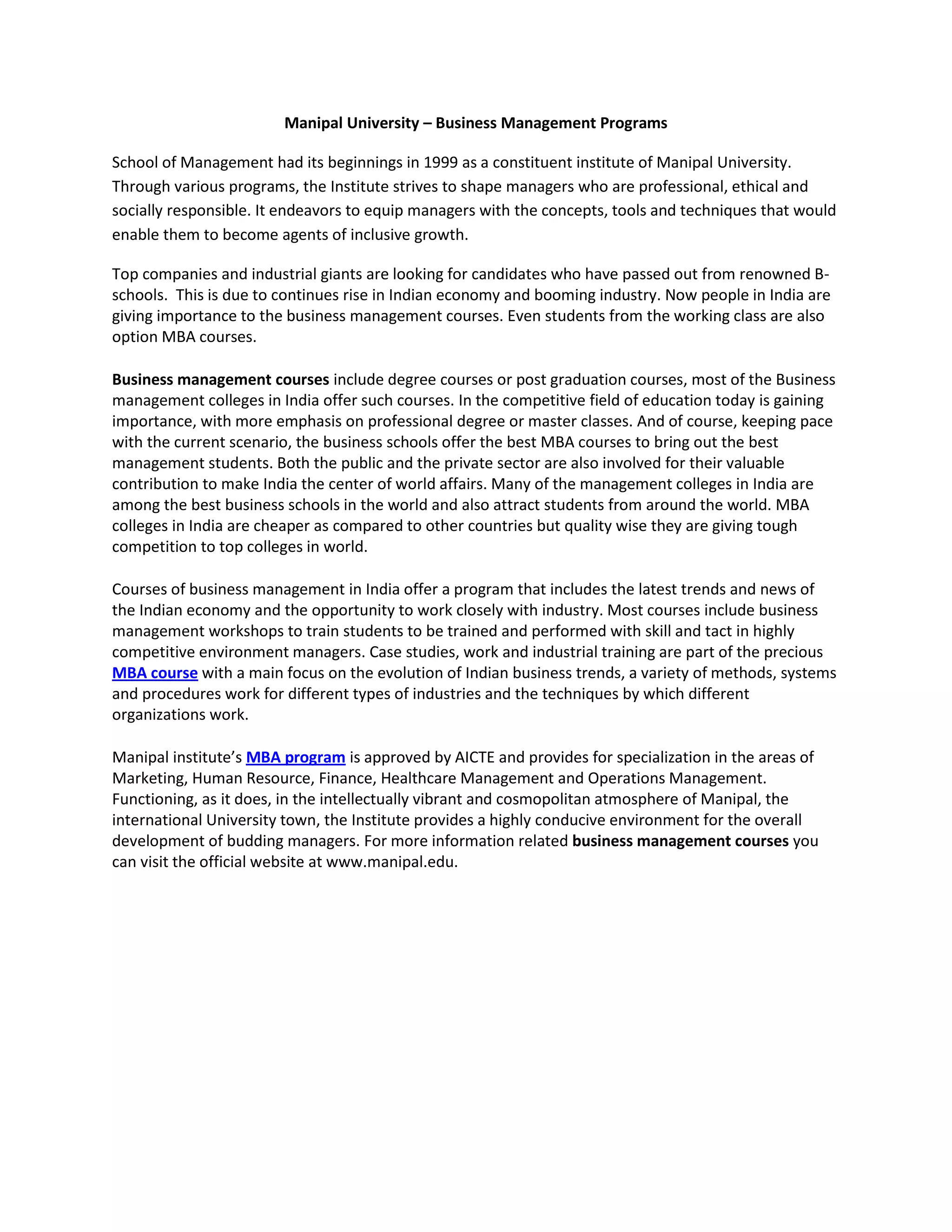 Manipal university – business management programs | PDF