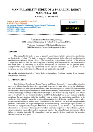 Manipulability index of a parallel robot manipulator | PDF