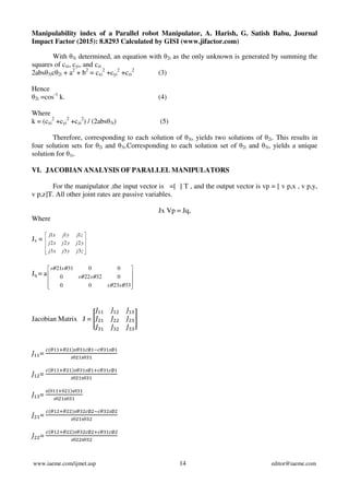 Manipulability index of a parallel robot manipulator | PDF