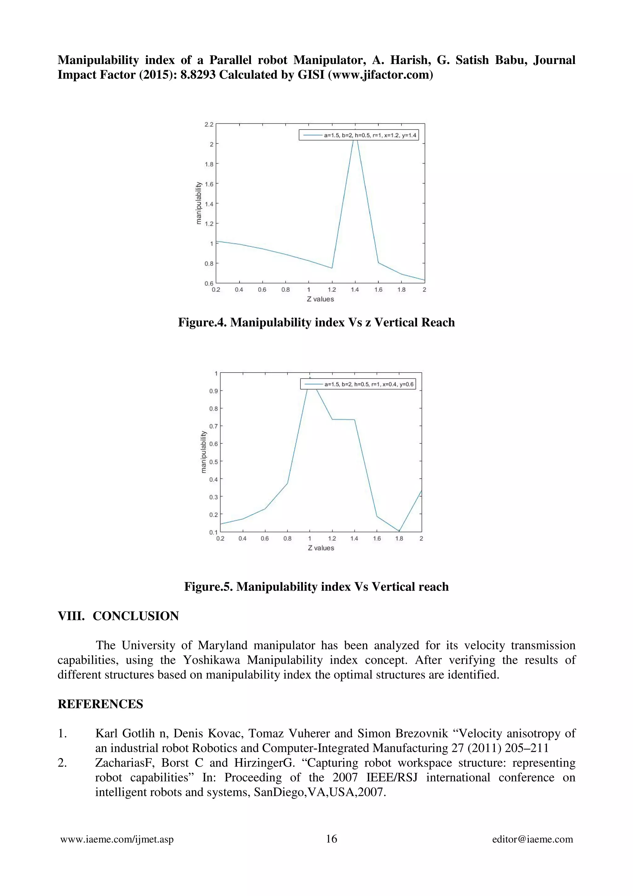 Manipulability index of a parallel robot manipulator | PDF