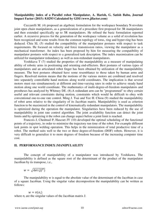Manipulability index of a parallel robot manipulator | PDF