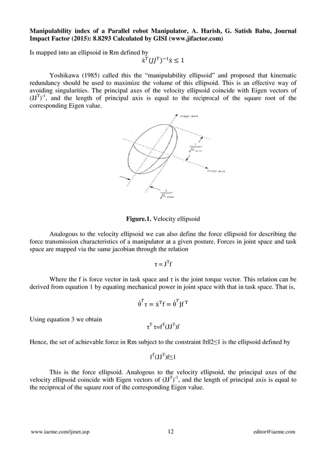 Manipulability index of a parallel robot manipulator | PDF