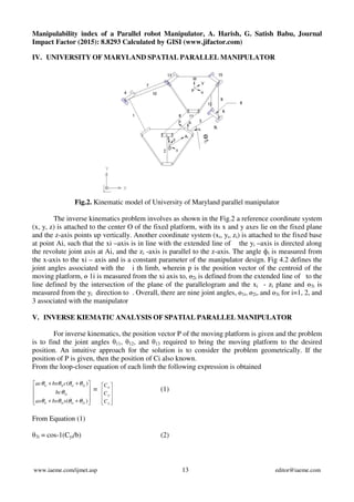 Manipulability index of a parallel robot manipulator | PDF