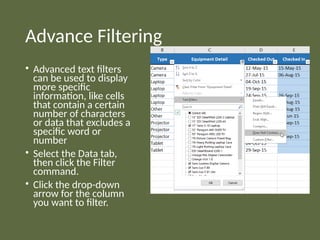 Manipulate data in a spreadsheet, Numeric formatting, Sorting and ...
