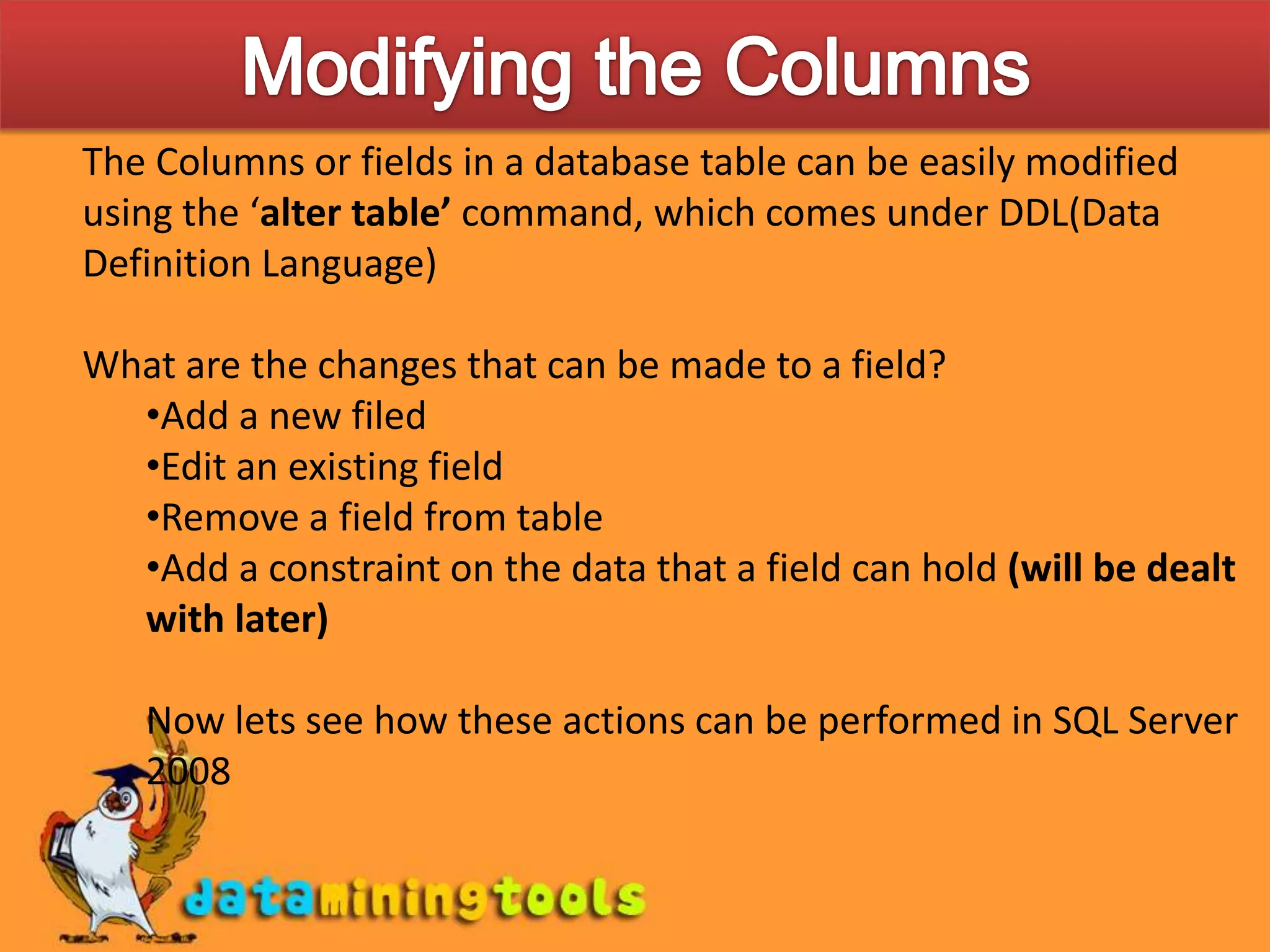 Ms Sqlserver Manipulating Database Ppt