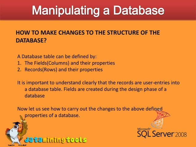 Ms Sqlserver Manipulating Database Ppt