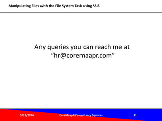 Manipulating files with the file system task using SSIS | PPT