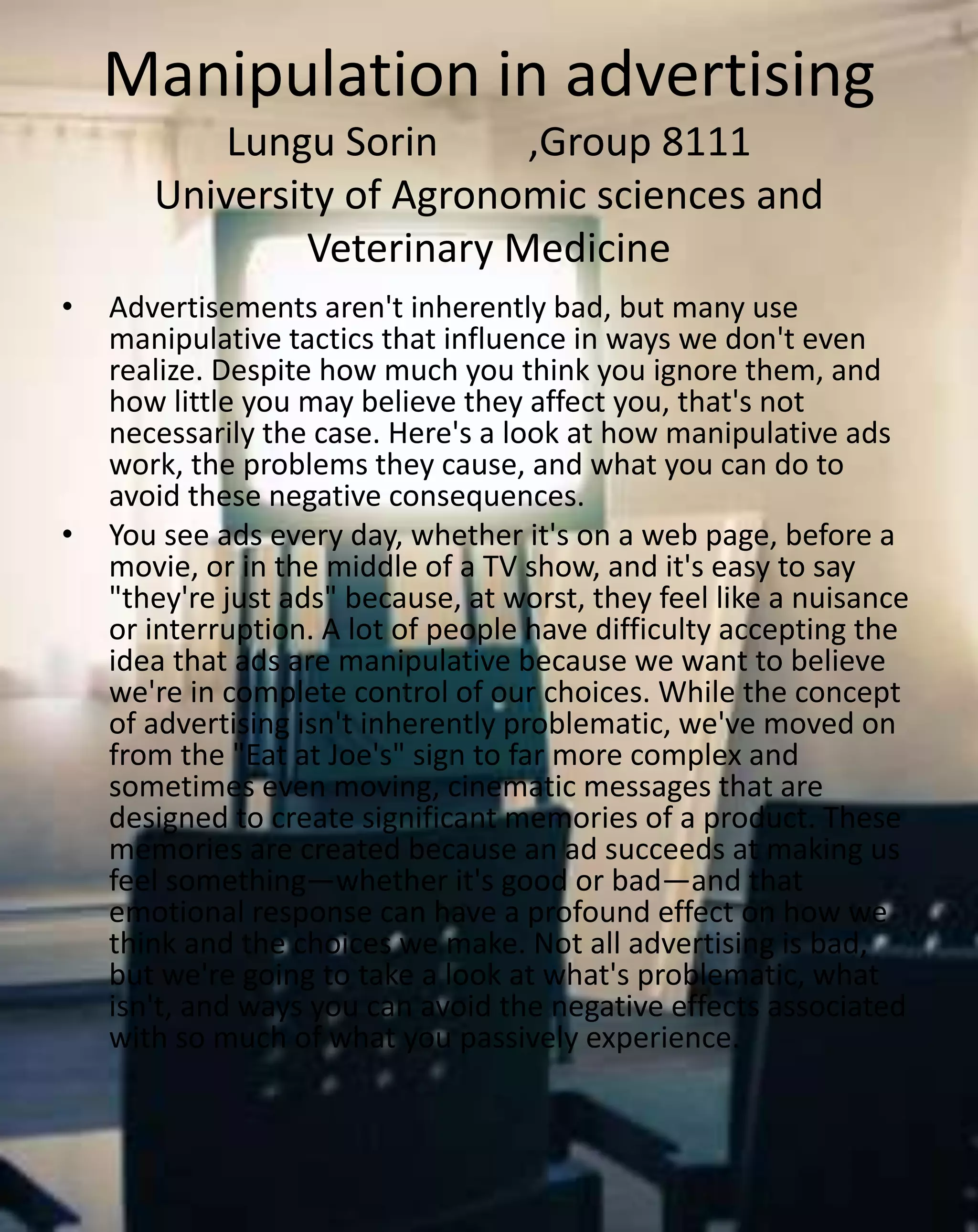 Manipulation in advertising | PPTX | Advertising Industry | Industries