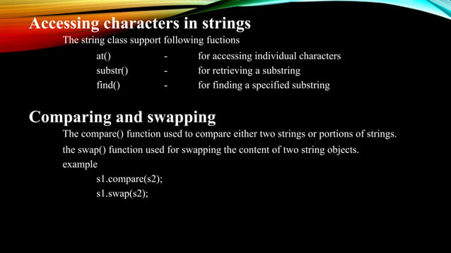 Manipulation strings in c++ | PPTX | Programming Languages | Computing