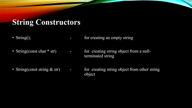 Manipulation strings in c++ | PPTX | Programming Languages | Computing