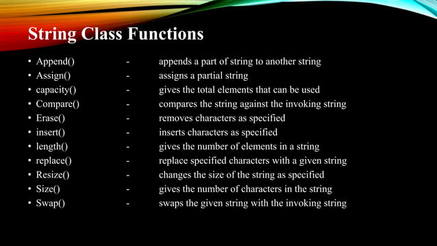 Manipulation strings in c++ | PPTX | Programming Languages | Computing