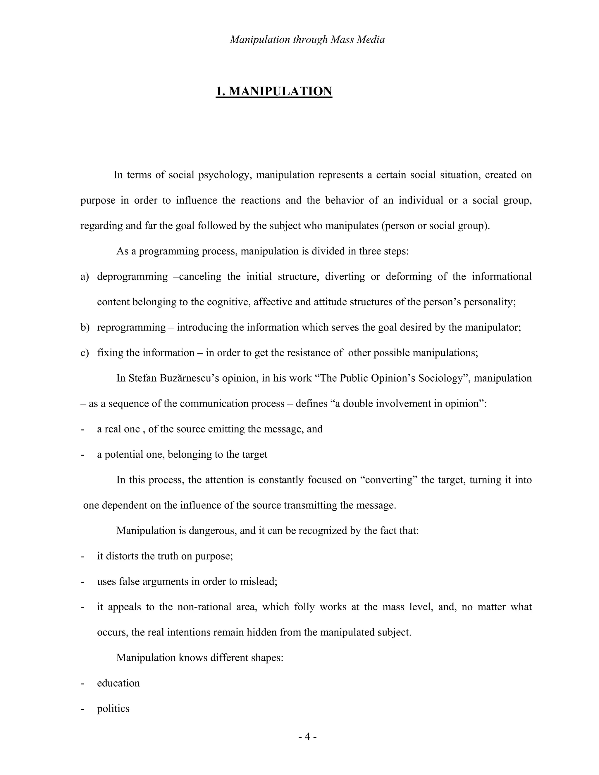 Manipulation Through Mass Media | PDF