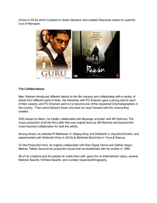 Mani ratnam film, craft & legacy | DOCX
