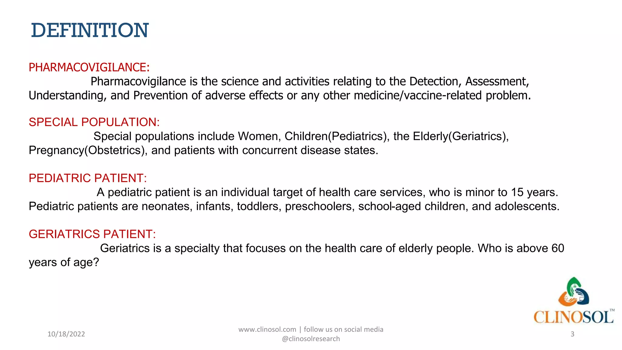 Pharmacovigilance in Special Populations: Considerations for Pediatric and Geriatric Patients | PPTX