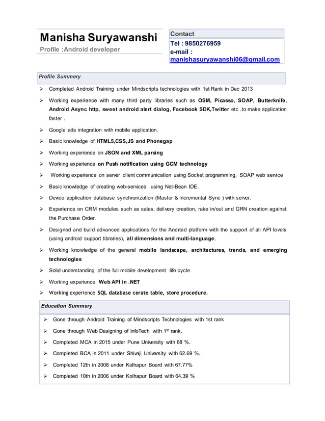 Manisha android cv | DOCX