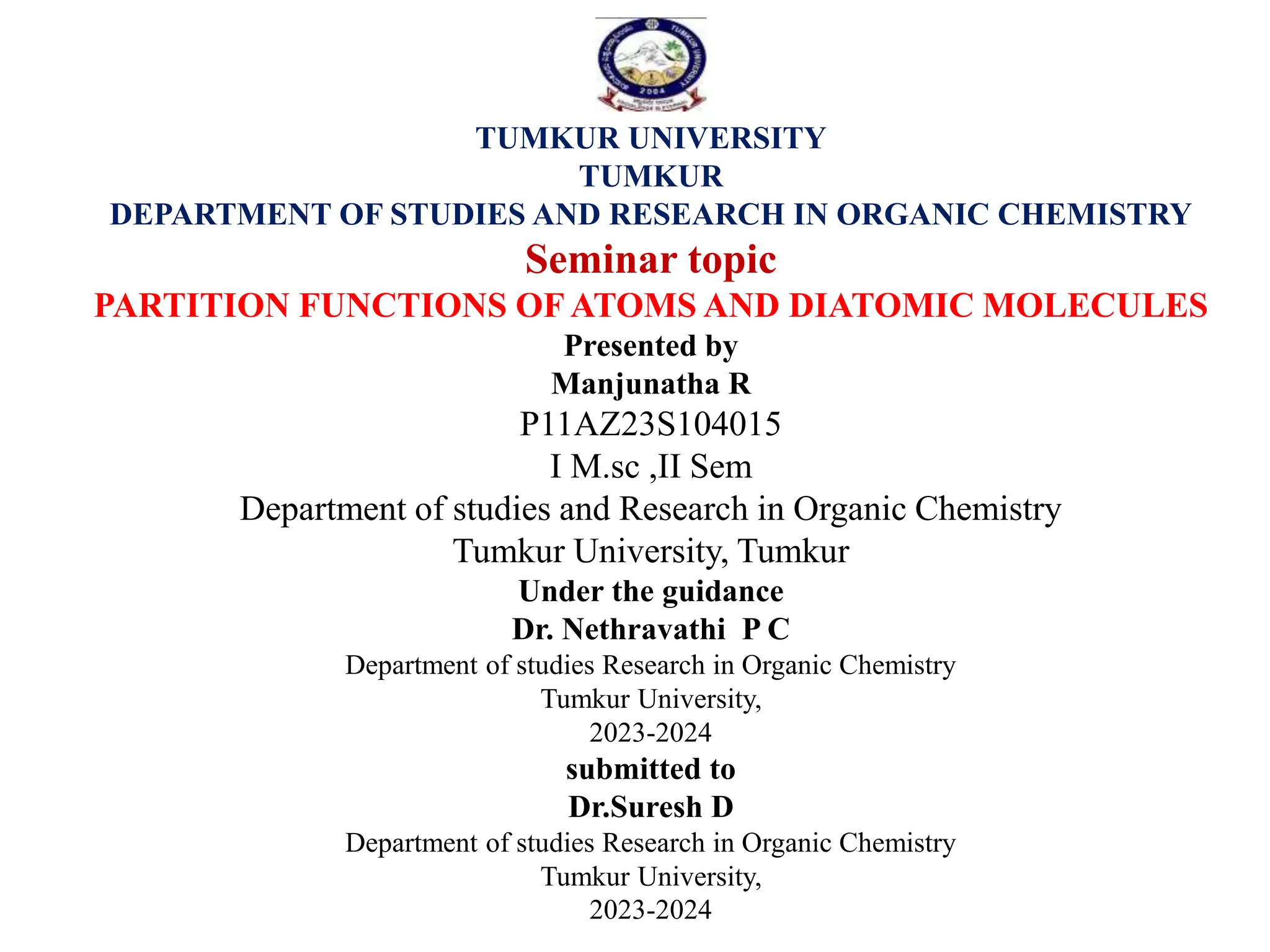 Manjunatha R II SEM PPT.pptx oranganic chemistry | PPT