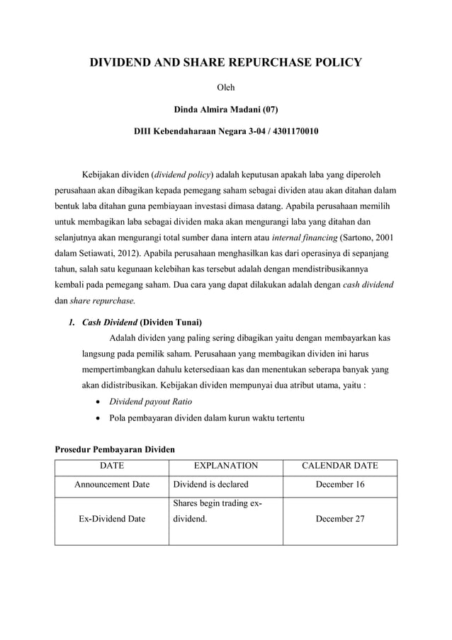 Dividen And Share Repurchase Policy Abshor Marantika Dinda Almira