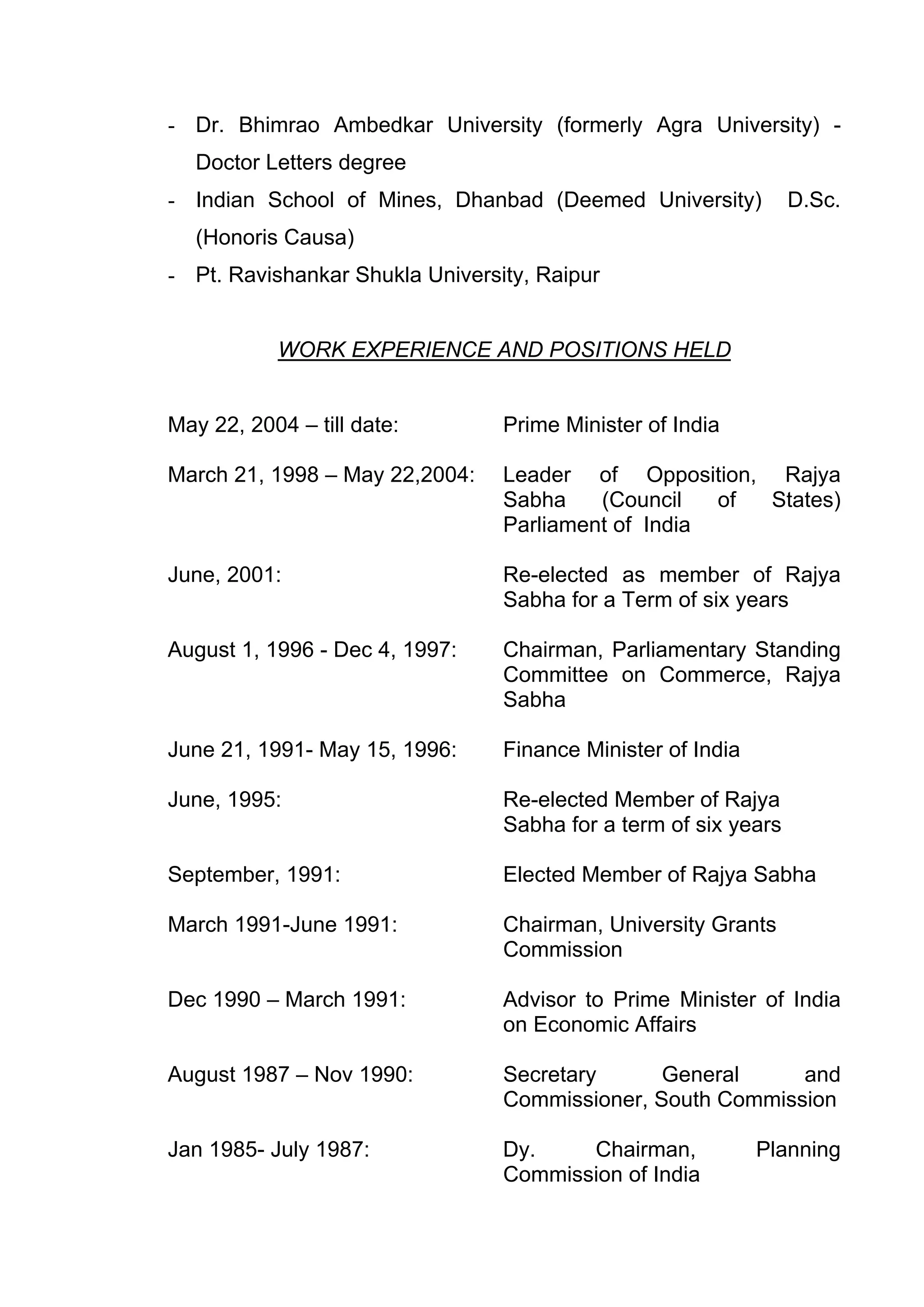 Manmohan Singh Resume | PDF