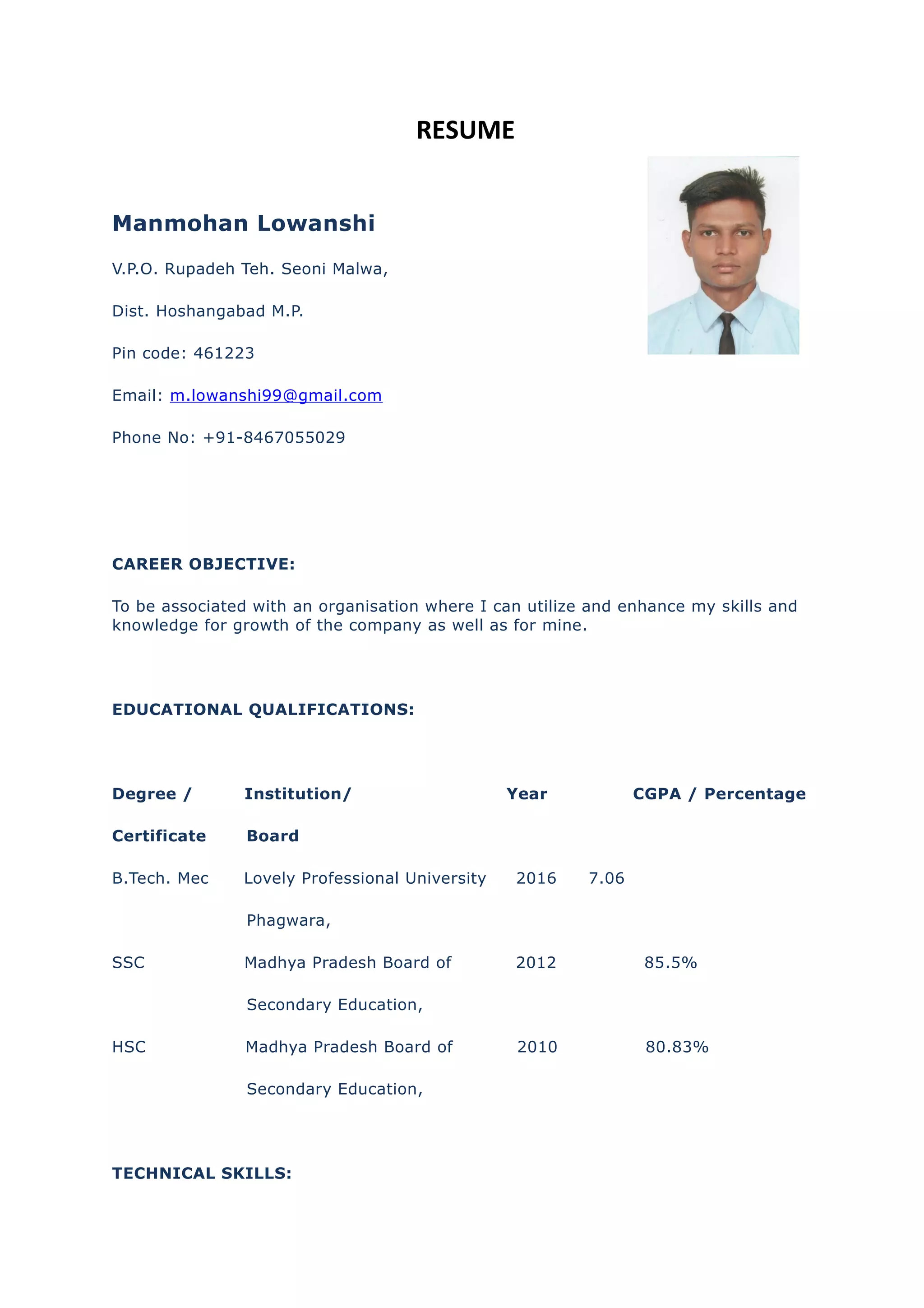 Manmohan resume | DOC | Technology & Computing