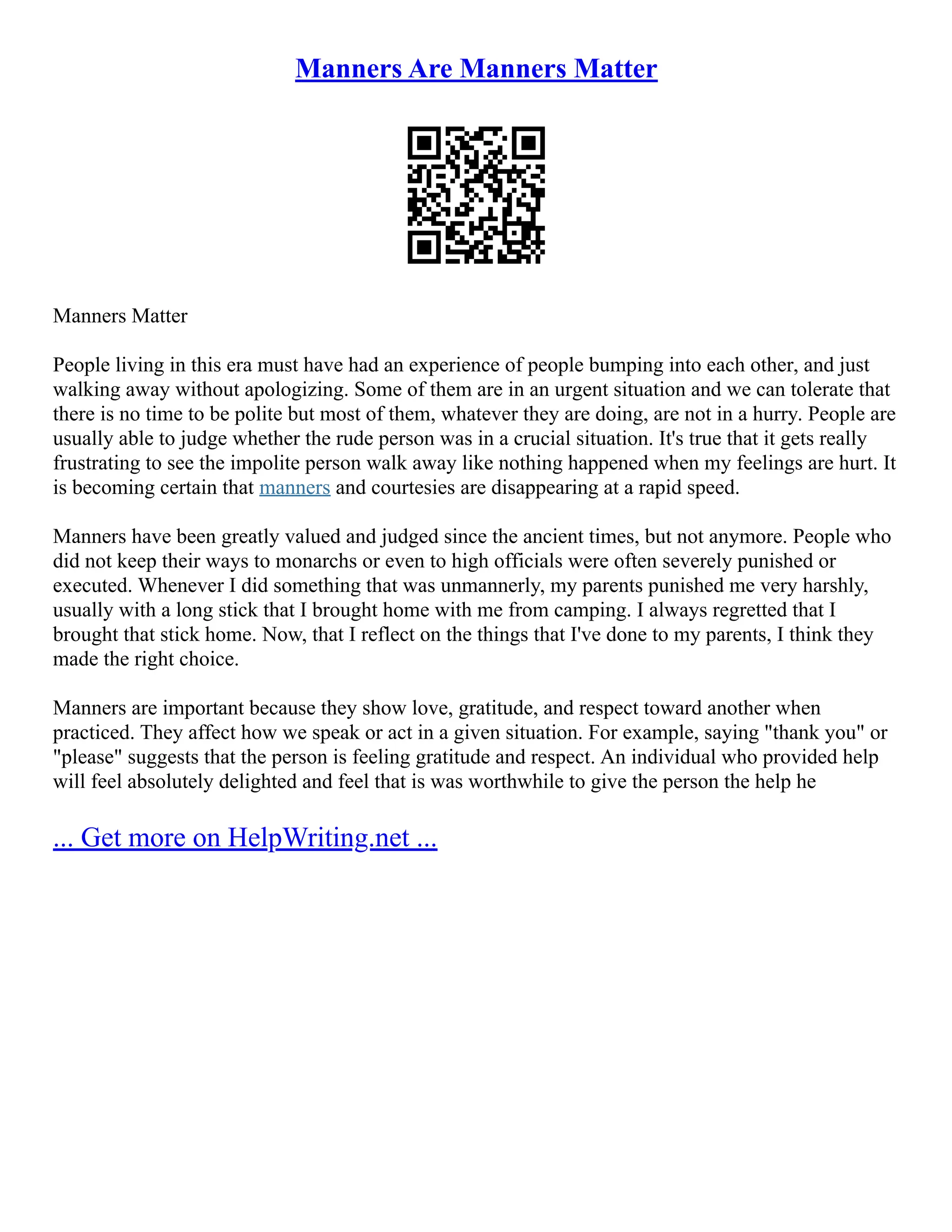 Manners Are Manners Matter | PDF