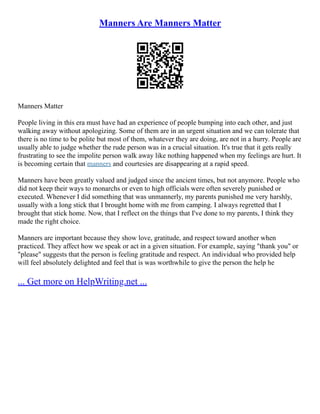 Manners Are Manners Matter | PDF