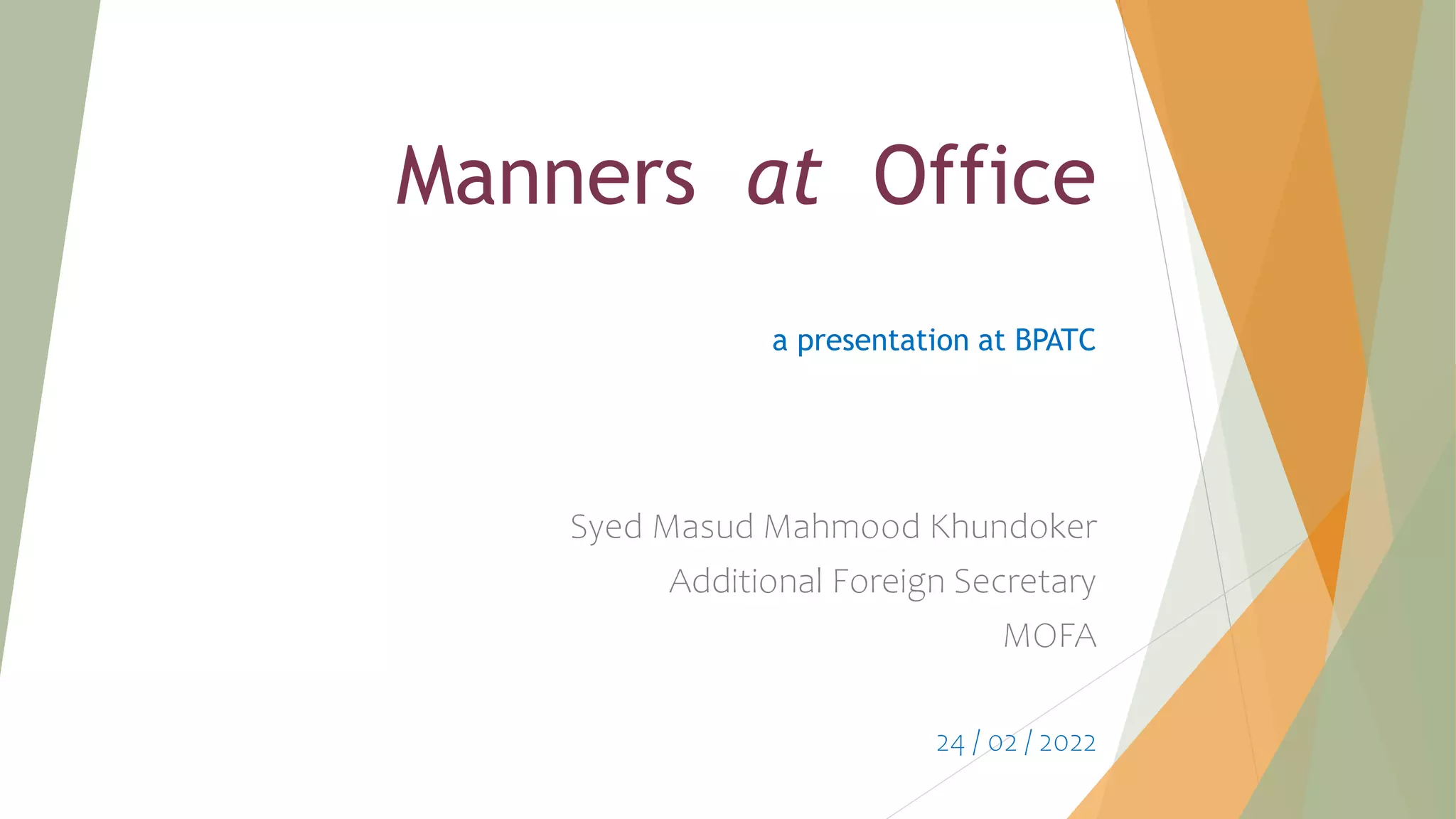 Manners at Office PLUS | PPTX