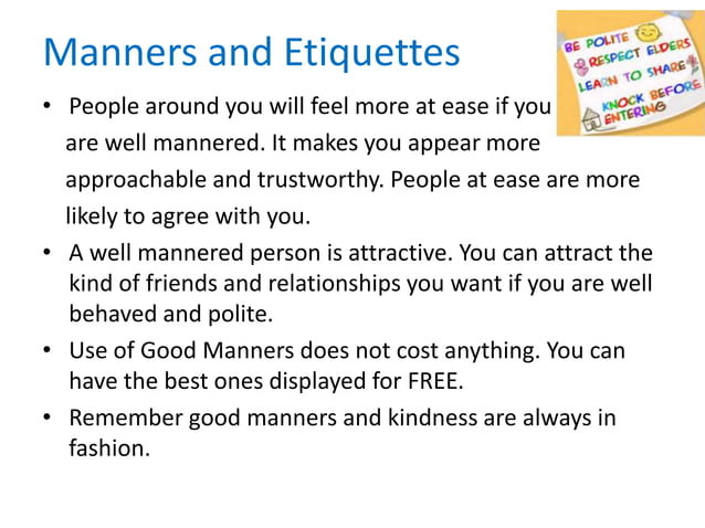 Manners etiquettes | PPT | Free Download