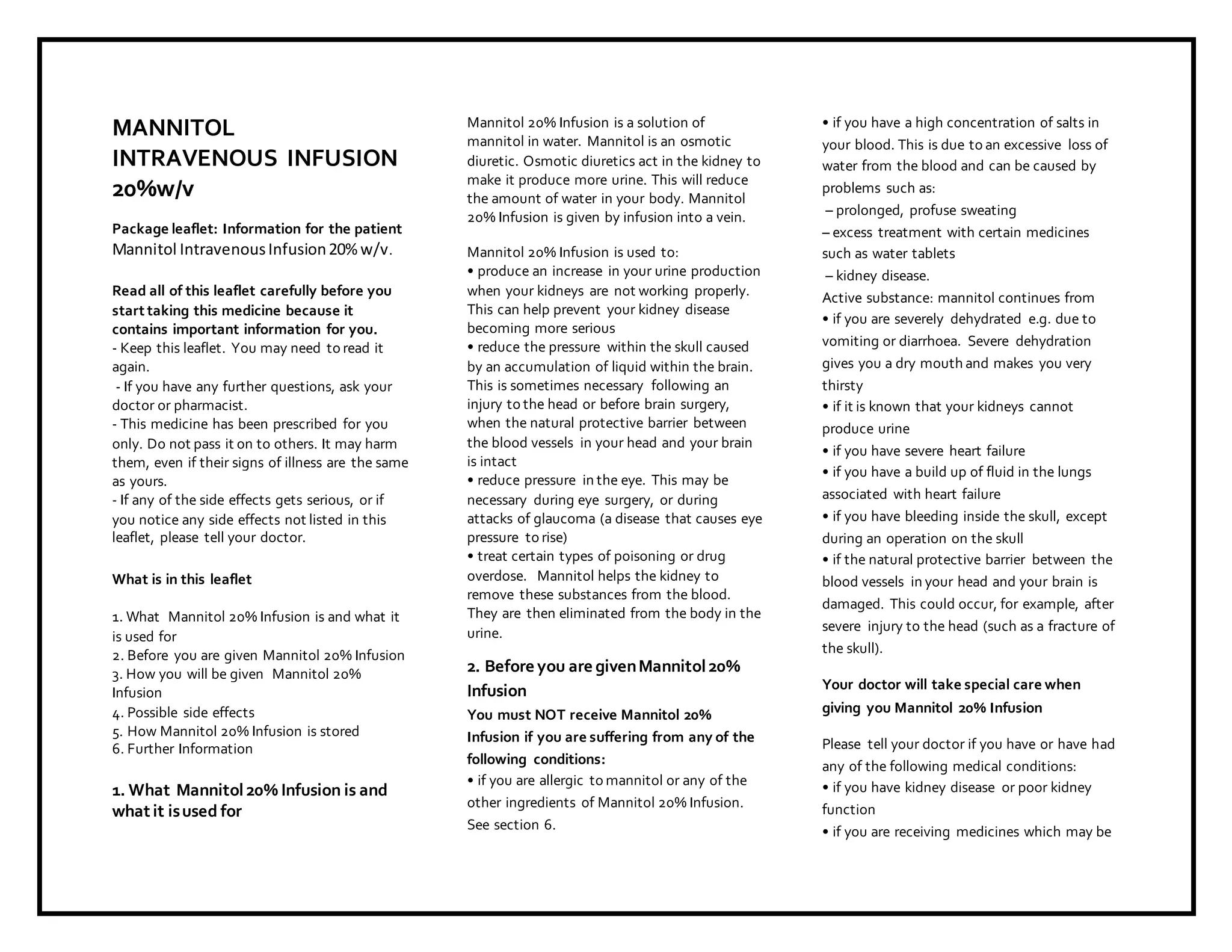 Mannitol intravenous infusion 20% pil, taj pharmaceuticals. | DOCX