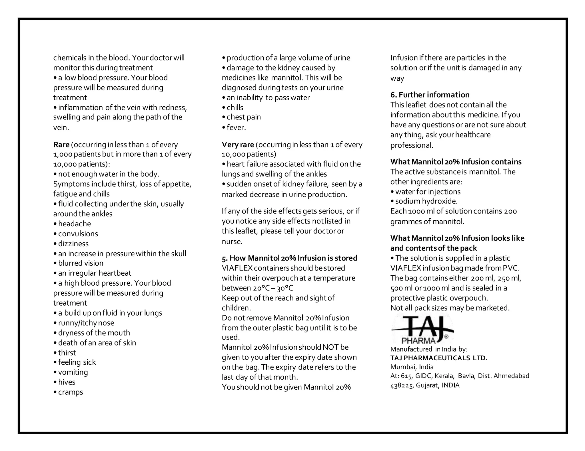 Mannitol intravenous infusion 20% pil, taj pharmaceuticals. | DOCX