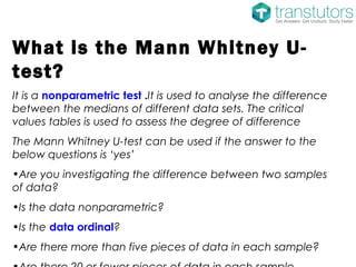Mann Whitney U Test | Statistics | PPT