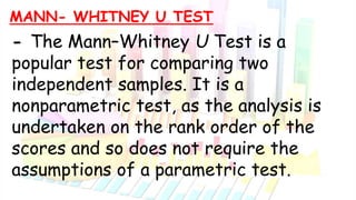 MANN WHTNEY U TEST.pptx | Standardized Testing | Educational Assessment