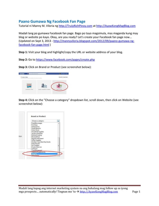 Paano Gumawa Ng Facebook Fan Page, Tutorial ni Manny M. Viloria | PDF