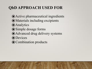 QBD IN PHARMACEUTICAL DEVELOPMENT | PPTX | Chemistry | Science