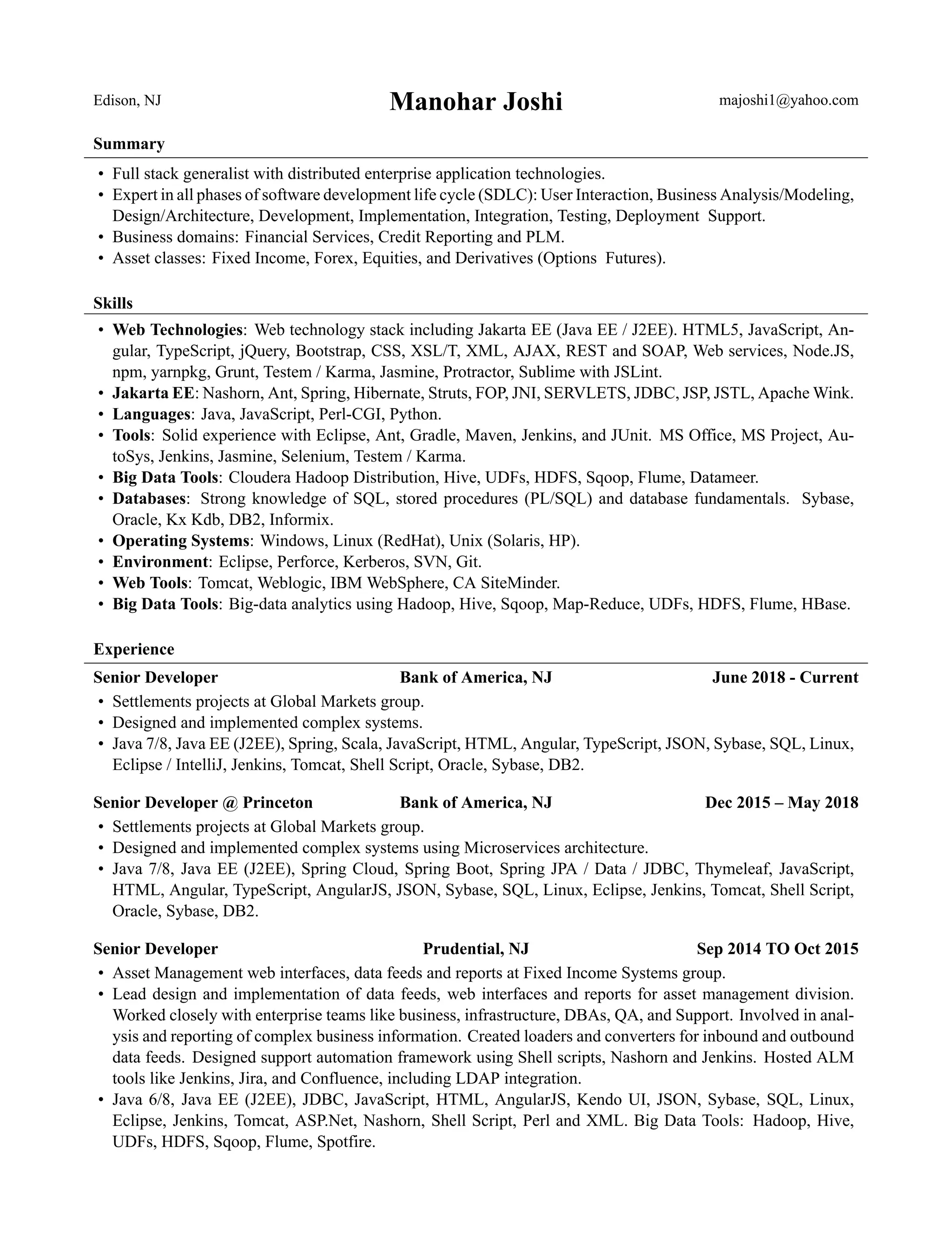 Resume - Manohar Joshi | PDF