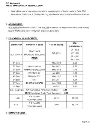 Resume-Manoj Yadav B.E. mechanical (Project Coordinator) | PDF