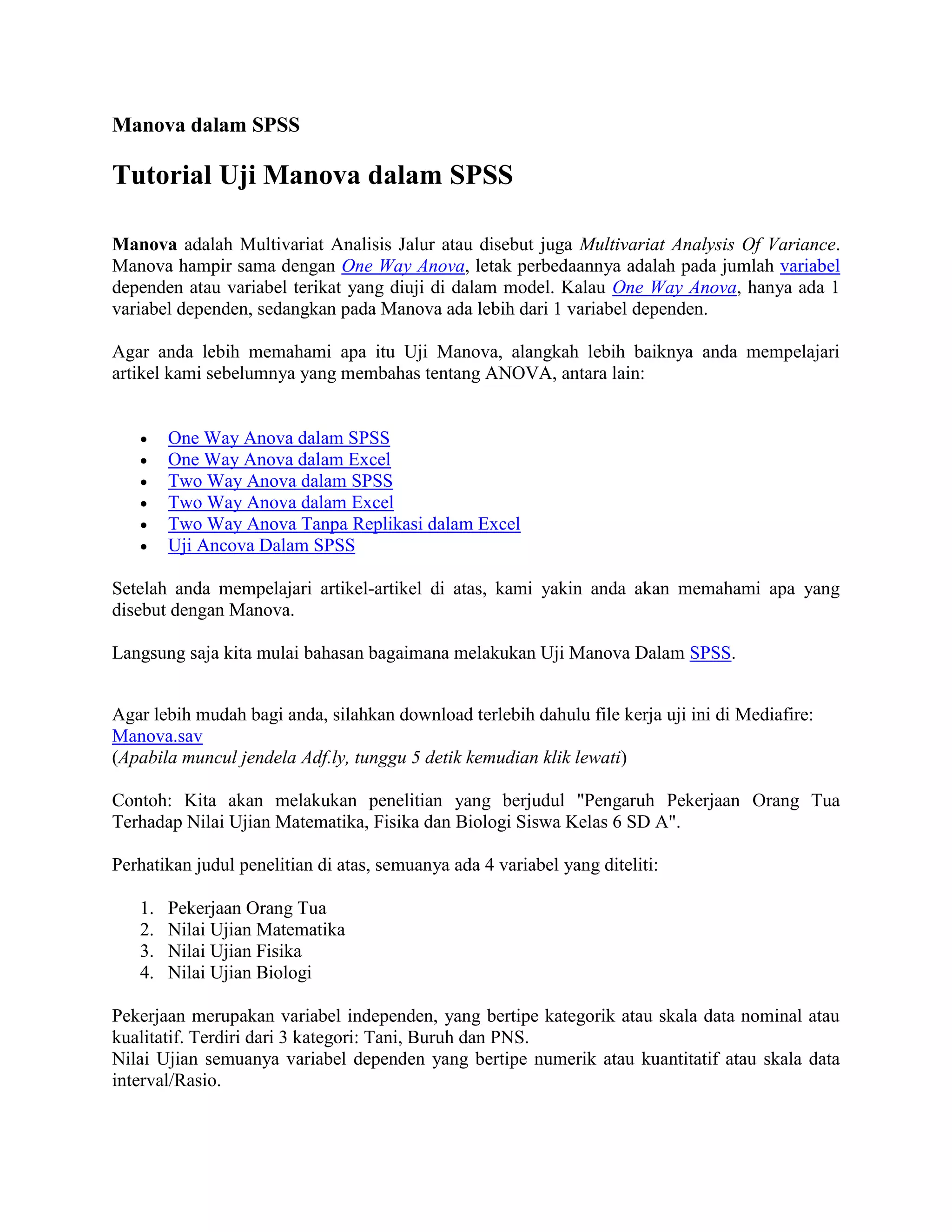Manova dalam spss | PDF