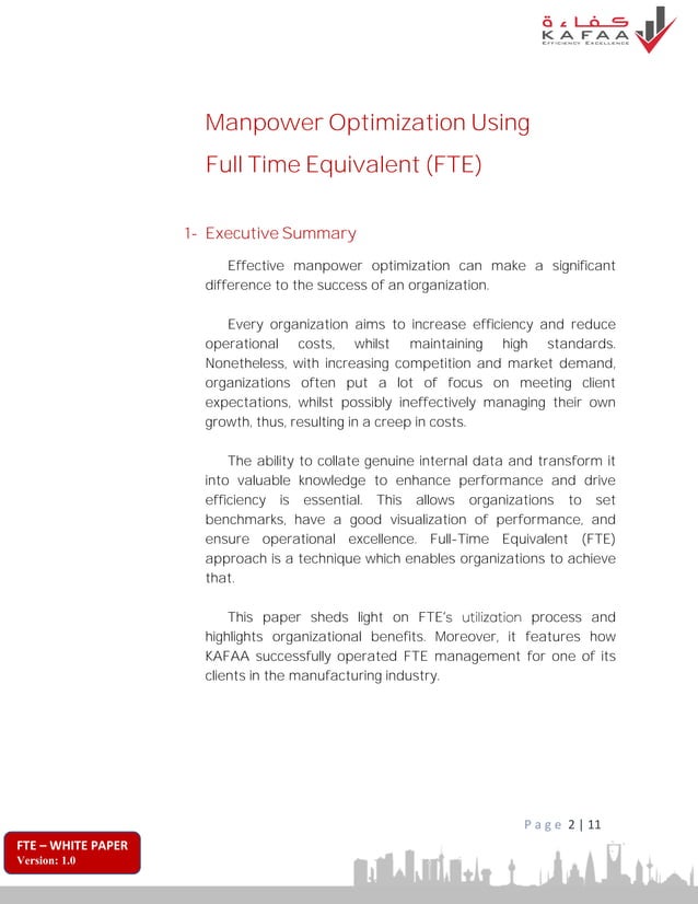 Manpower optimization using full time equivalent (FTE) | PDF