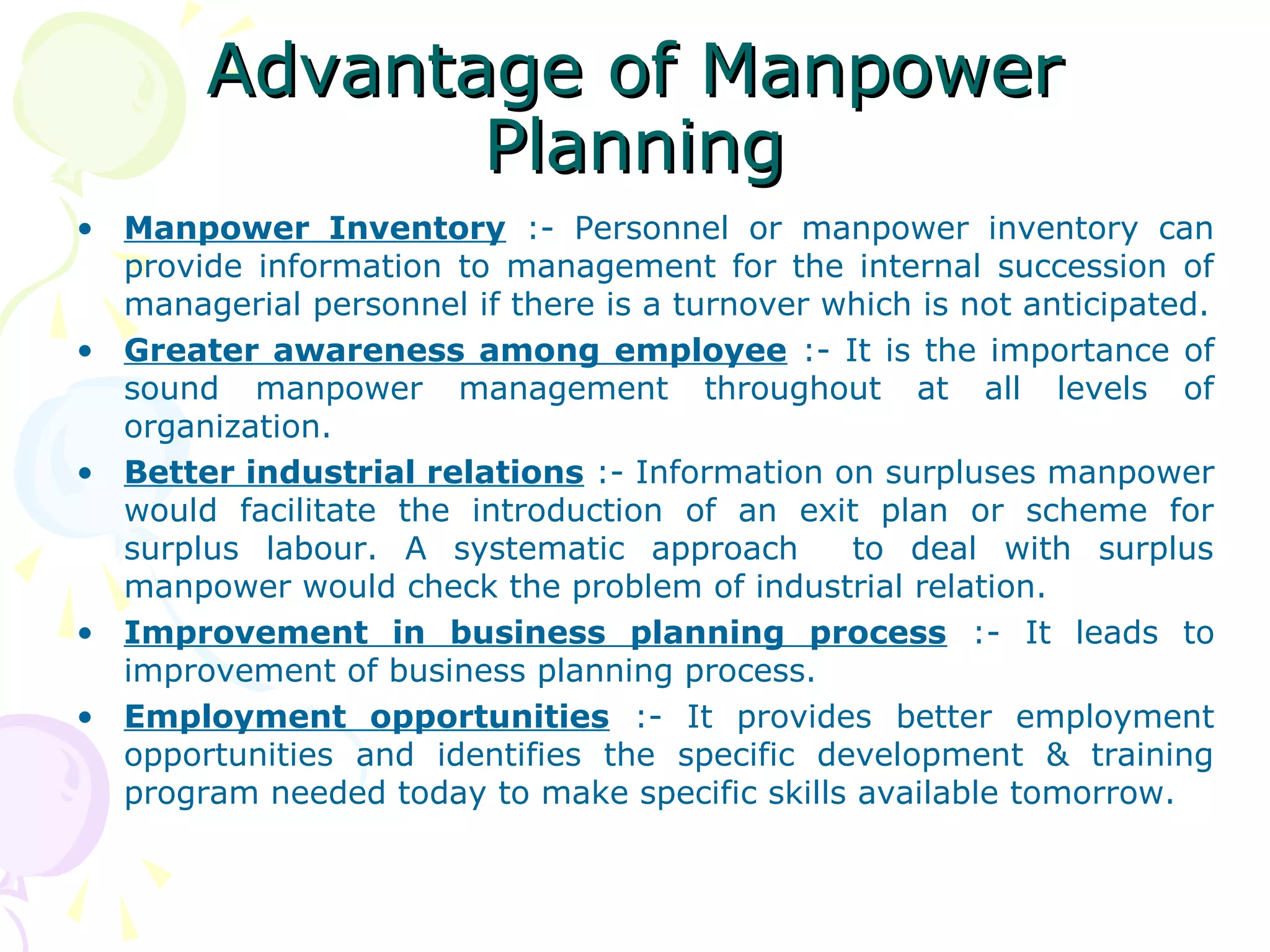 MANPOWER PLANNING OBJECTIVES, ISSUES & PROBLEMS | PPT