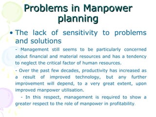 MANPOWER PLANNING OBJECTIVES, ISSUES & PROBLEMS | PPT