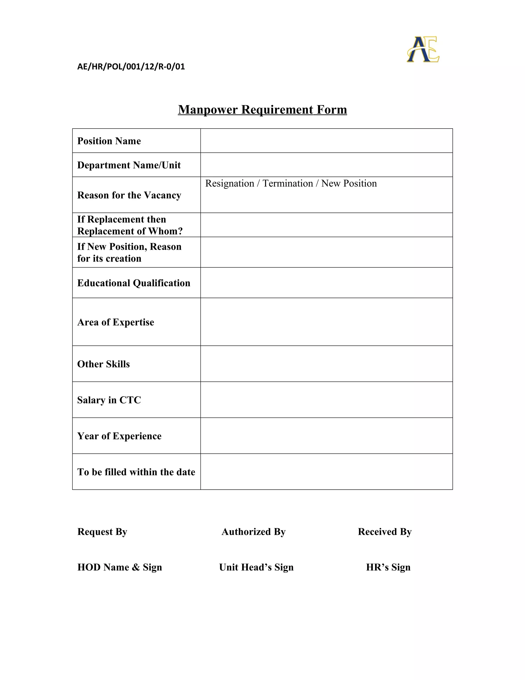 Manpower requisition form | DOC