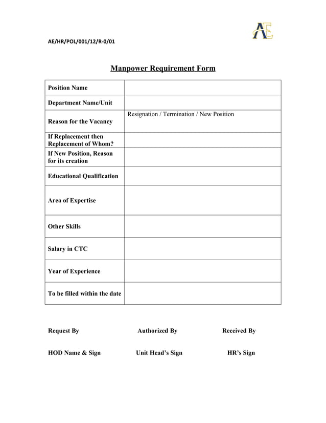 Manpower requisition form | DOC