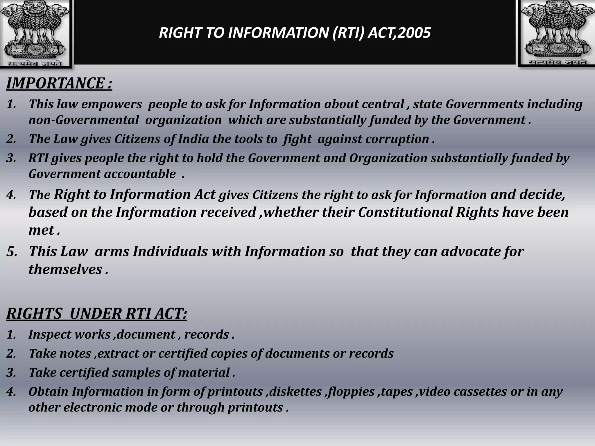 RIGHT TO INFORMATION ACT 2005 ,FULL THEORY-MANPREET SINGH (B.COM) | PPTX