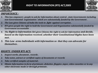 RIGHT TO INFORMATION ACT 2005 ,FULL THEORY-MANPREET SINGH (B.COM) | PPTX
