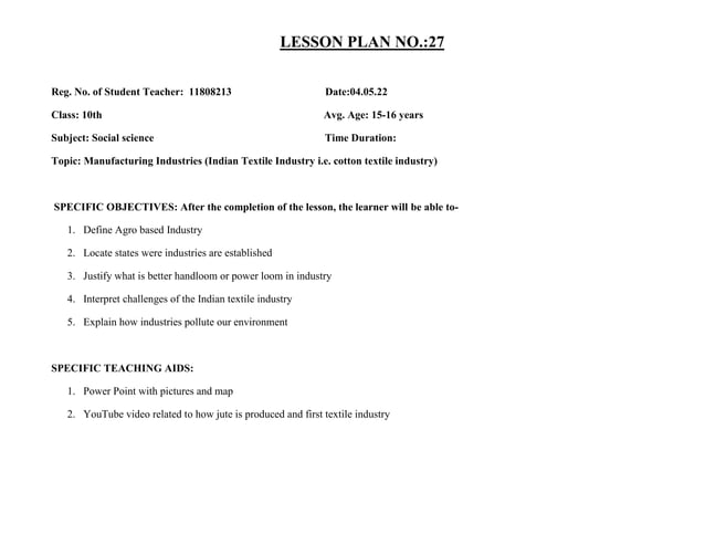 Sample Lesson Plan B.ED