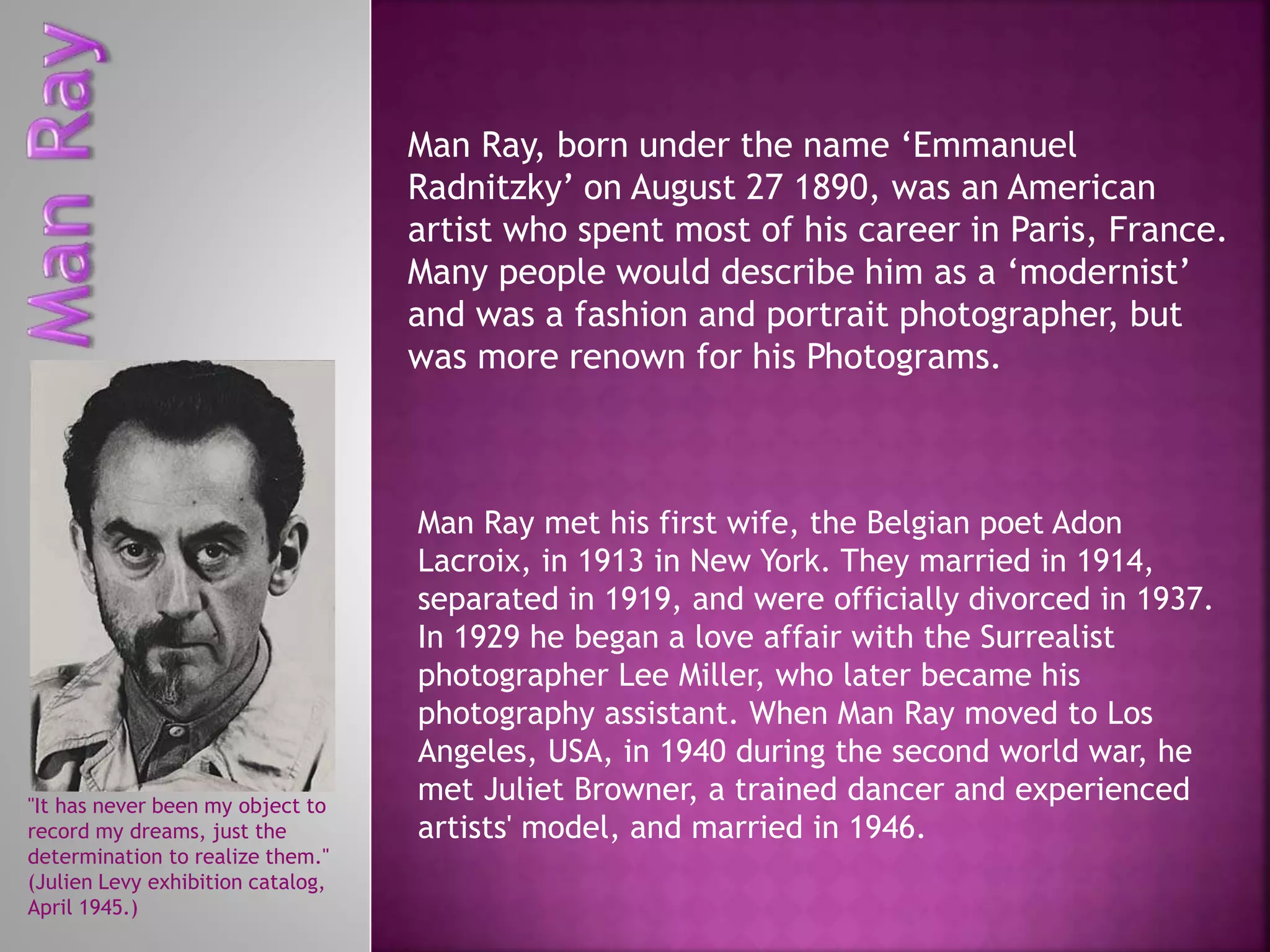 Photography: Man ray | PPTX