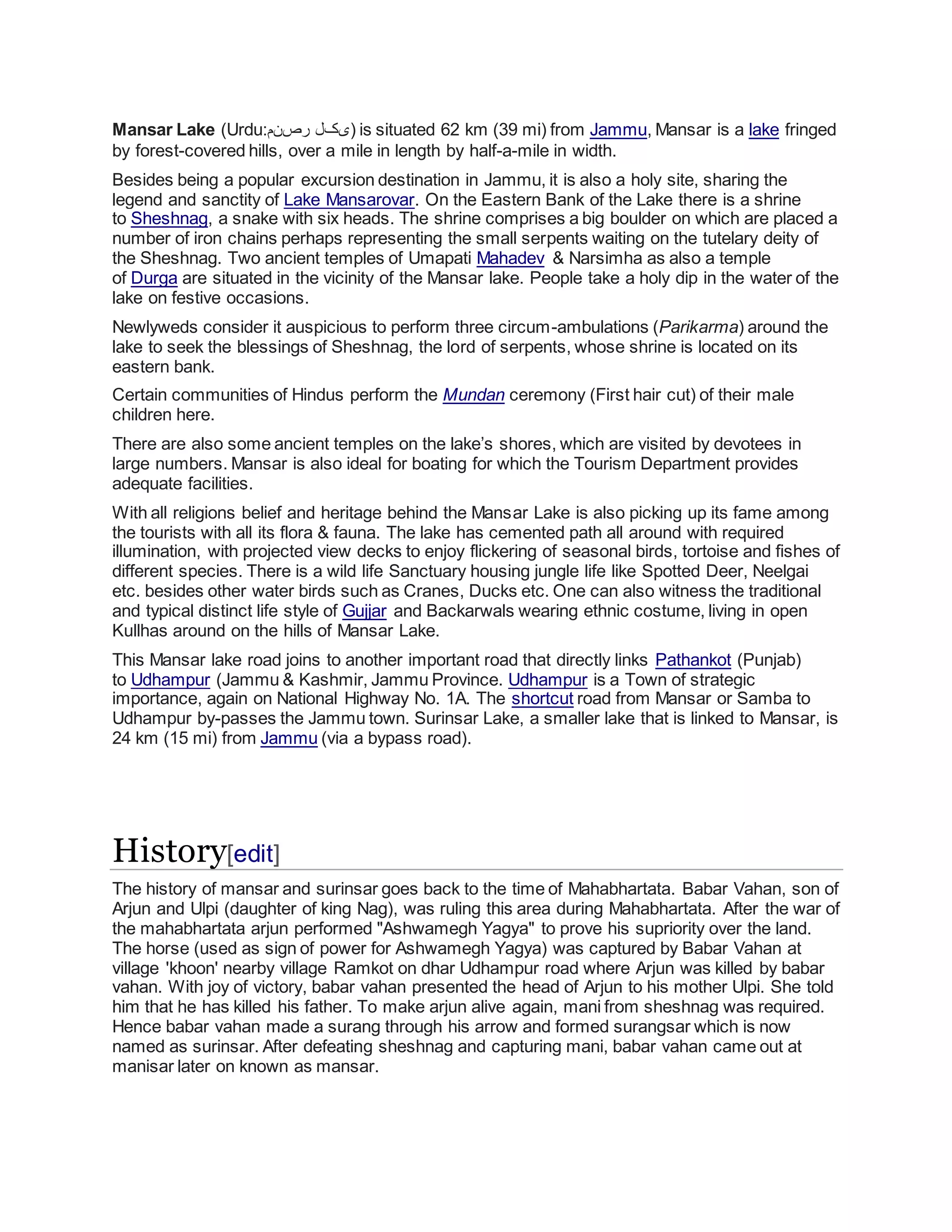 Mansar lake | DOCX