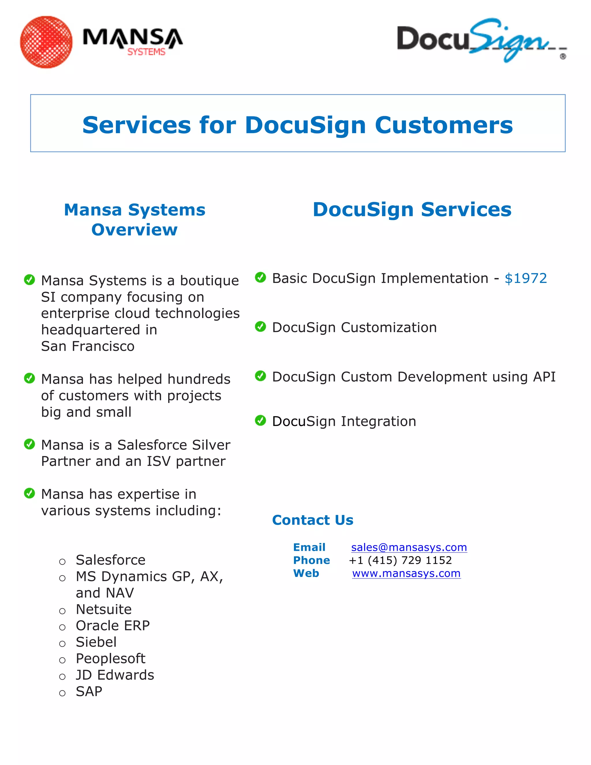 Mansa Systems DocuSign Services | PDF