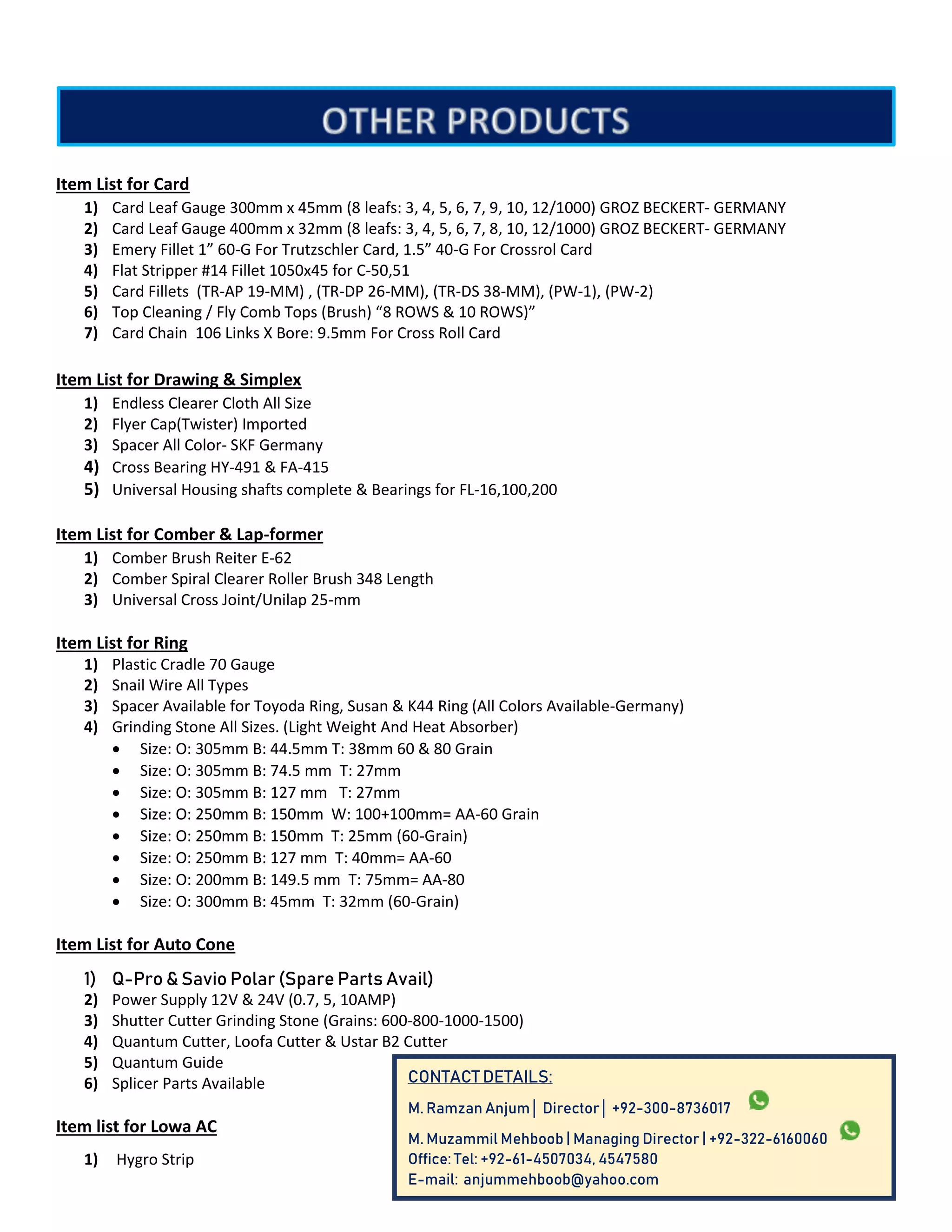 TEXTILE SPINNING MACHINERY SPARE PARTS RIETER TRUTZSCHLER | PDF